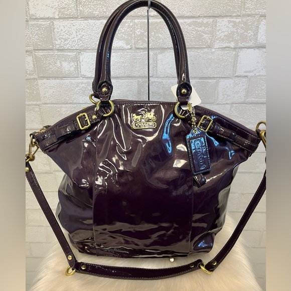 Coach | Bags | Coach Madison Lindsey Patent Leather Purple Shoulder Bag ...